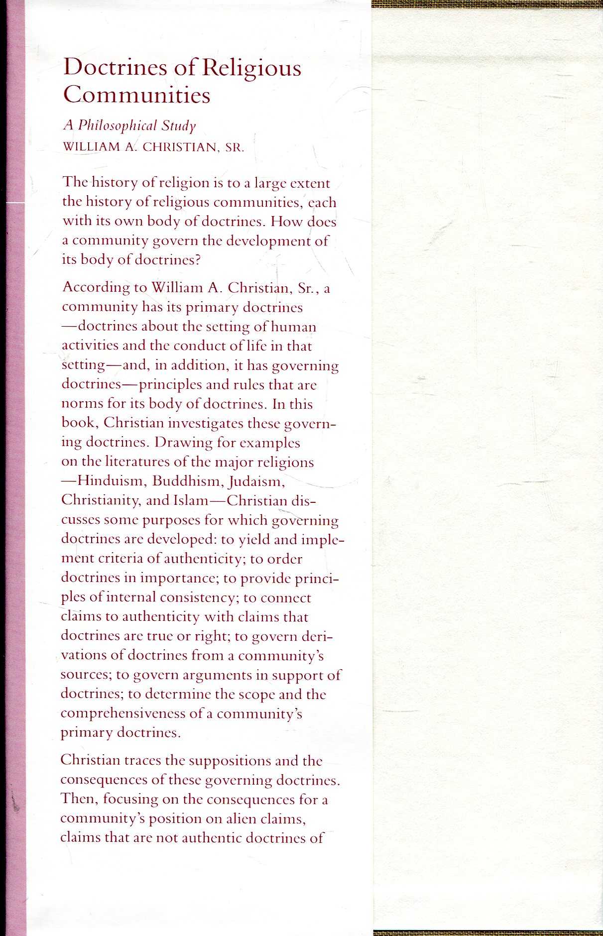 Doctrines of Religious Communities : A Philosophical Study